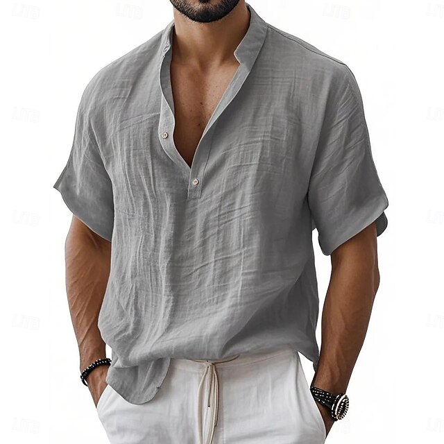 Men's Shirt Linen Shirt Popover Shirt Summer Shirt Beach Wear Solid ...