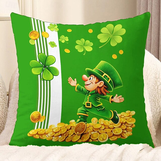 St. Patrick's Day Shamrock Gold Coin Throw Pillow Cover 18x18 Inch ...