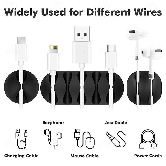 18-Piece Black Sticky Phone Cable Organizer Charger Holder Cable ...