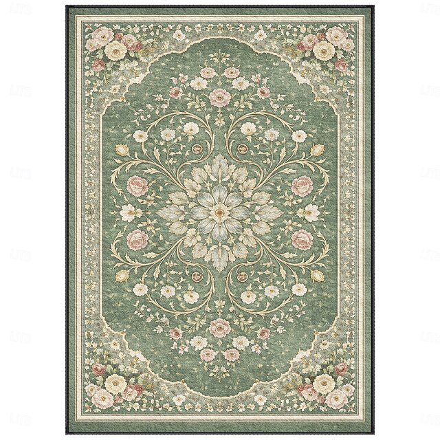 Floral Area Rug Sage Green with Rose Pattern Elegant Decorative Carpet ...