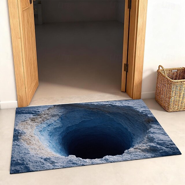 3D Optical Illusion Doormat Deep Blue Hole in Ice Effect 2D Flat Print ...
