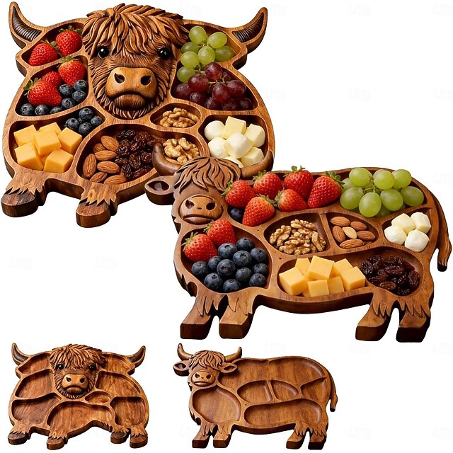 Highland Cow Wooden Charcuterie Board, Wooden Cow Food Platter, Rustic ...