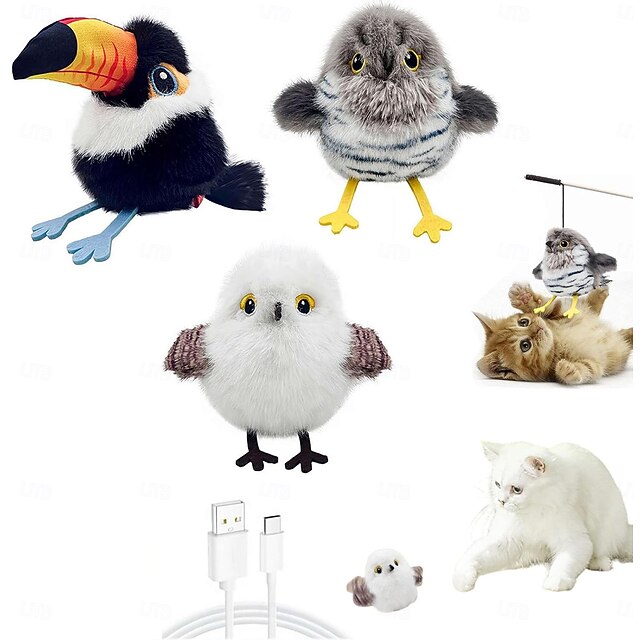 Interactive Cat Toy, Flapping Bird with Realistic Chirping Sound, USB ...