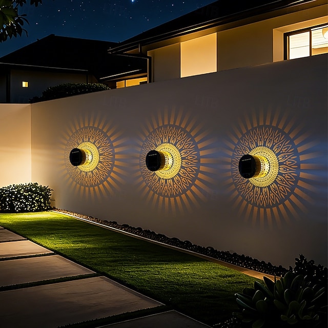 2 Pcs Outdoor Solar Waterproof Creative Hollow Cylindrical Iron ...