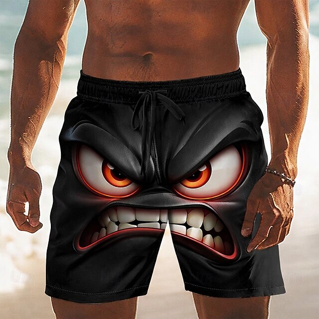 Men's Optical Illusion 3D Cartoon Angry Face Swim Trunks Swim Shorts ...