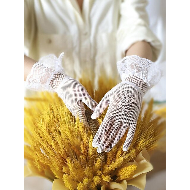 Women's Elegant Polyester Lace Mesh Gloves, Formal Black and White ...