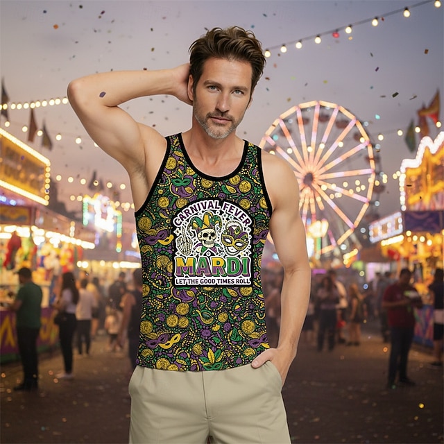 Mardi Gras 2026 Carnival Tank Top Carnival Costume Cosplay Adults' Men ...