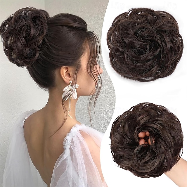 Chignon décoiffé, postiche, chignon bouclé pour femme, chouchou, faux ...