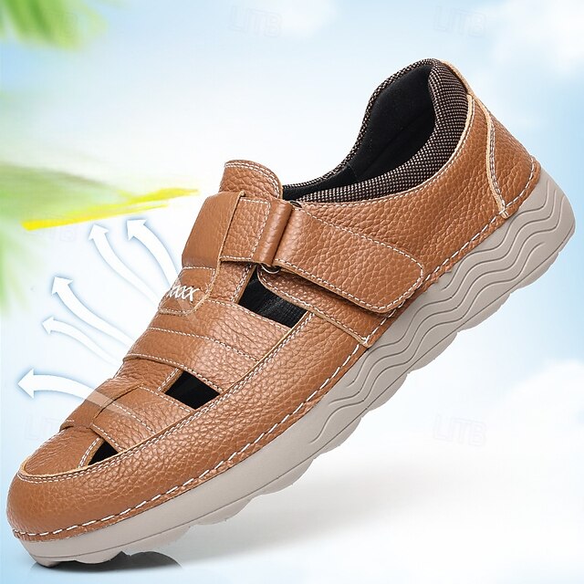 Men's Faux Leather Tan Fisherman Sandals – Breathable Summer Shoes for ...