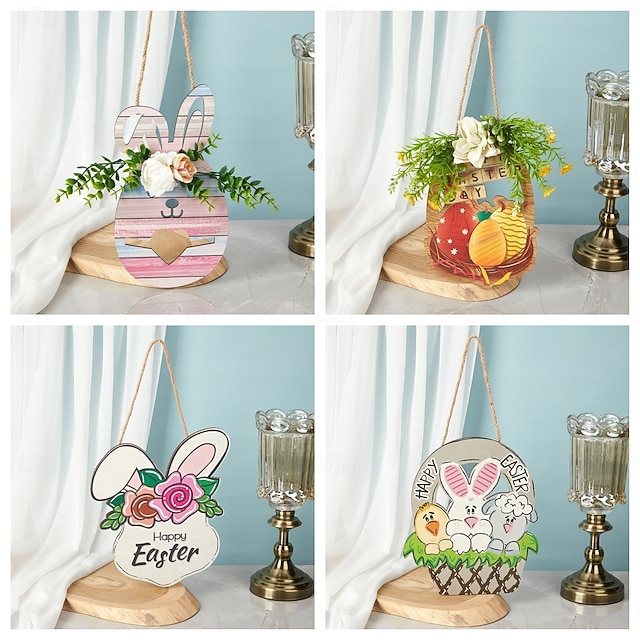 4 Pack Easter Bunny Wooden Sculpture Creative Artificial Flower ...