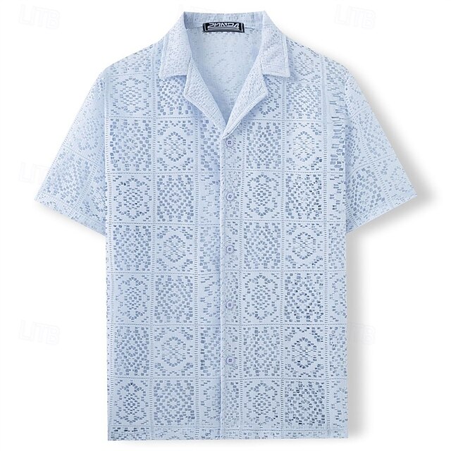 Men's Shirt Texture Casual Shirt Button Up Shirt Black White Light Blue ...