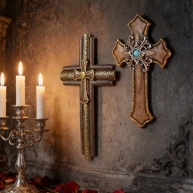 Vintage Gothic Cross Wall Decor, Resin Religious Hanging Ornament with ...