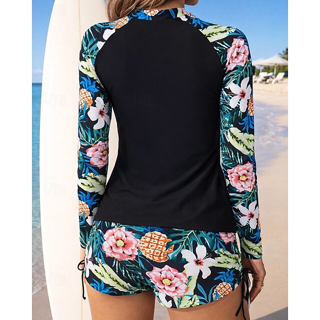 Women's Rash Guard Bathing Suit 2 Pieces Tropical Boyleg UV Protection ...