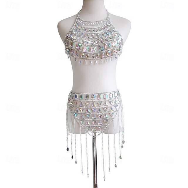Samba Dancewear Iridescent Gem Gold Chain Belly Dance Setl Performance ...
