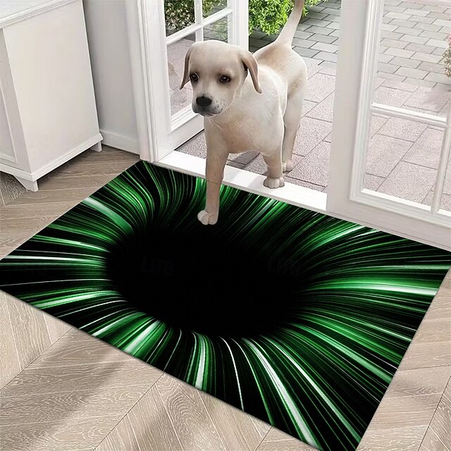 3D Optical Illusion Doormat Green Vortex Tunnel Design 2D Flat Print ...