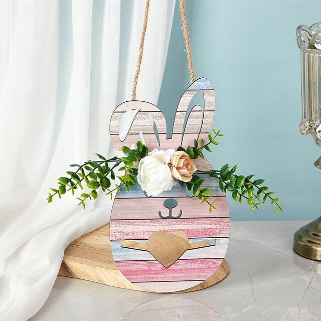 4 Pack Easter Bunny Wooden Sculpture Creative Artificial Flower ...