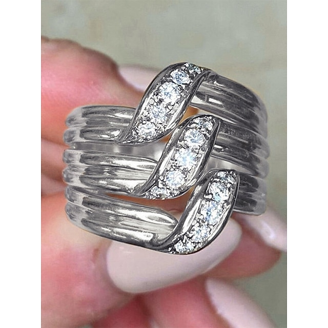 Women's Gold & Silver Plated Copper Stacking Ring, Elegant Rhinestone ...