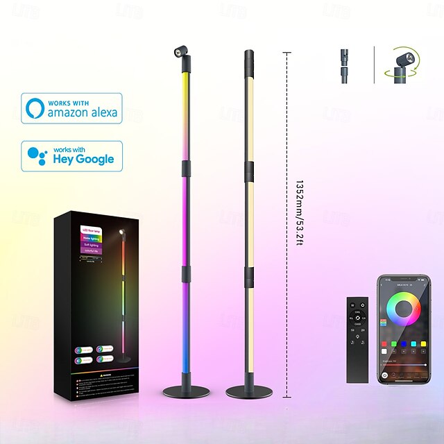 1/2 Pcs Removable LED RGB Floor Lamp, Bluetooth APP & Remote Control ...