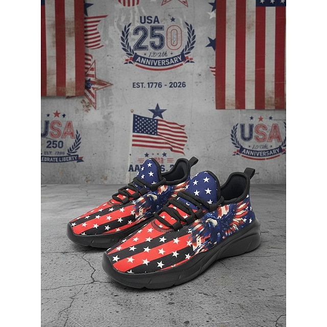 Women's USA Flag Print Black Sneakers with Eagle Design, Patriotic ...