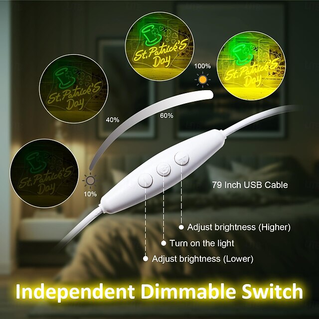 St. Patrick's Day Neon Sign, Dimmable St. Patrick's Day Neon Wall Art ...