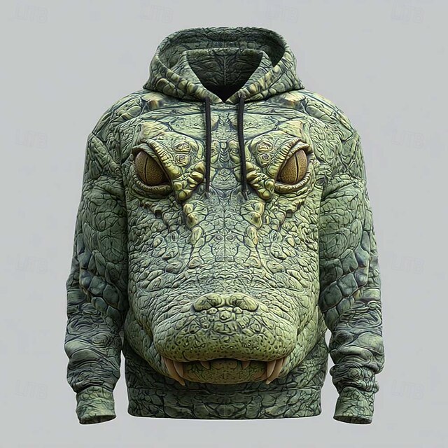 Mens Pullover Hoodie 3D Crocodile Graphic Print Realistic Alligator ...
