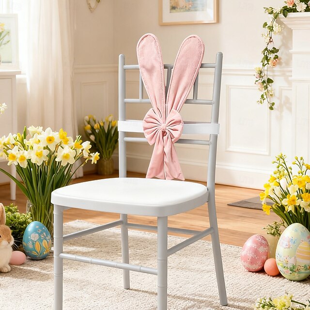 Easter Rabbit Ears Chair Cover Decoration, Cute Pink Easter Bunny Bow ...