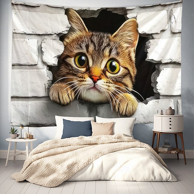 3D Cat Tapestry Wall Hanging Cute Peeking Kitten Wall Decor Realistic ...