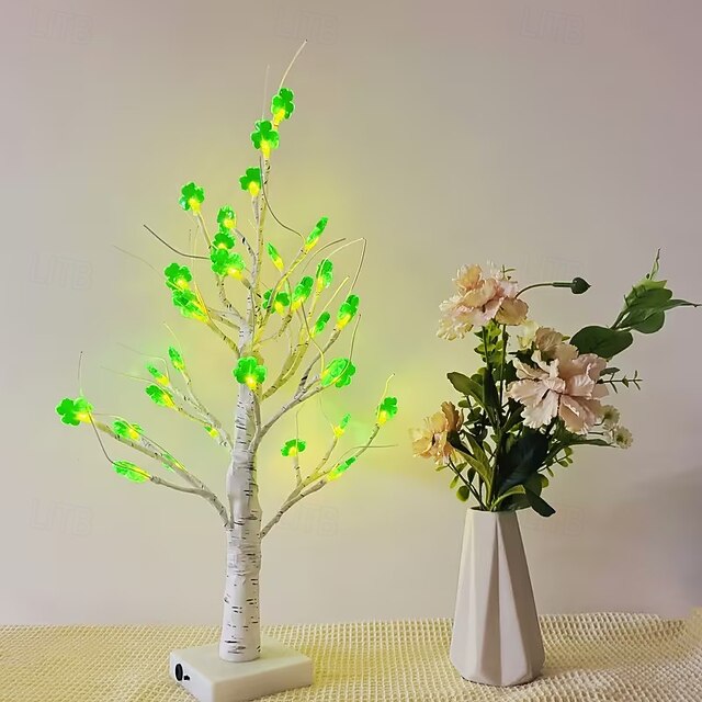 LED Four-Leaf Clover Tree Decorative Lights, 32LED Irish Shamrock Birch ...