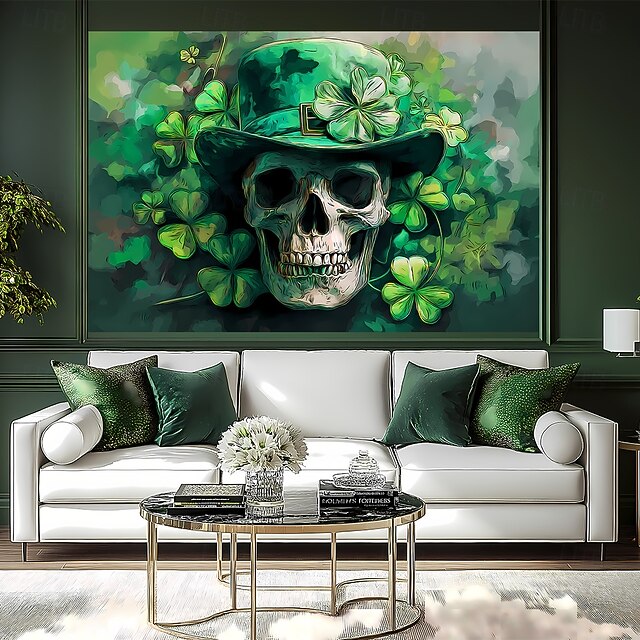 St. Patrick's Day Tapestry Banners Blanket Skeleton Shamrock Cute ...