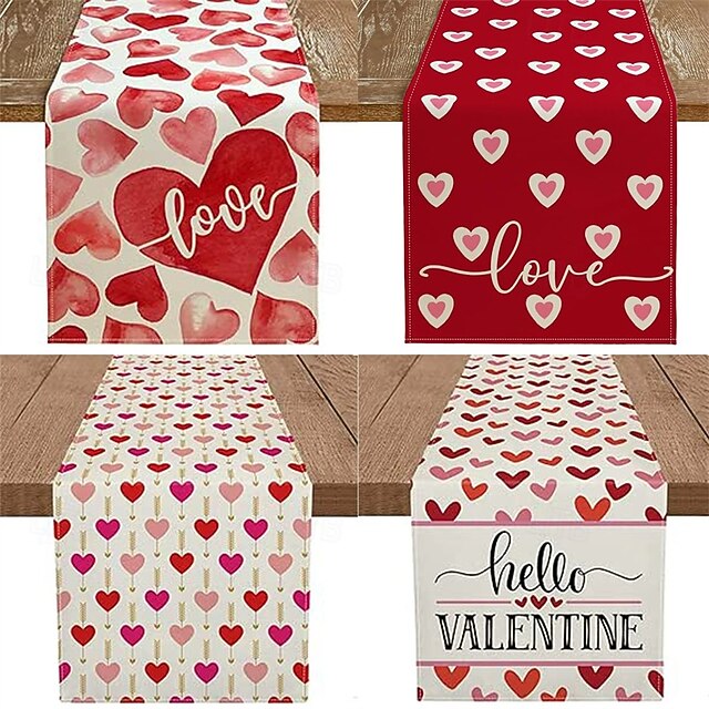 Valentine's Day Pink Heart Table Flag Placemats Party Decorations ...