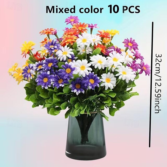 10 Bundles Artificial Daisy Plastic Flowers Realistic Flower Bouquets ...