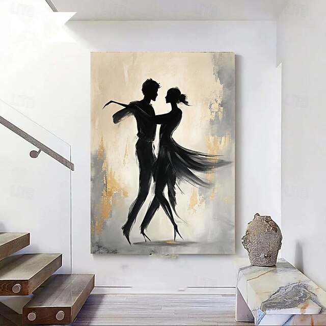 Handmade Man and Woman Dance Silhouette Oil Painting Canvas Wall Art ...