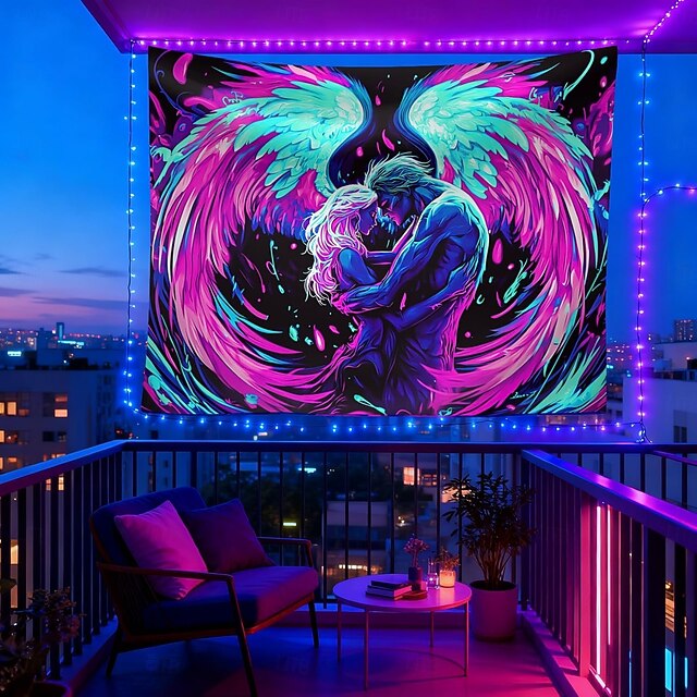 Blacklight Tapestry UV Reactive Wall Hanging Glow in the Dark Angel ...