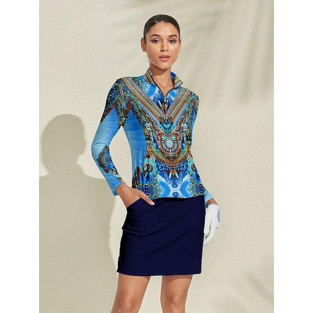 Women's Golf Polo Shirt Sky Blue Long Sleeve Top Ladies Golf Attire ...