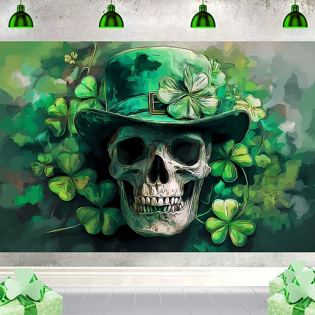 St. Patrick's Day Tapestry Banners Blanket Skeleton Shamrock Cute ...