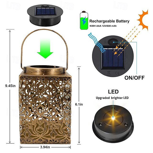 2 Pcs Outdoor Solar Waterproof Iron Hollow Lantern, Garden, Yard ...