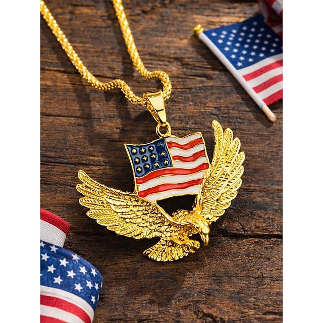 Men's Alloy Necklace with Eagle and American Flag Pendant, Available in ...