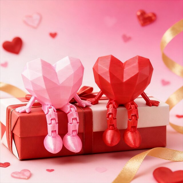 4pcs 3D Printed Poseable Love Heart Figurines, Articulated Dolls with ...