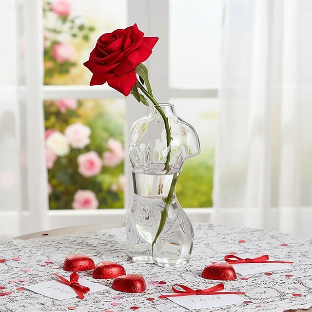 Female Body Glass Vase, Clear Transparent Art Vase, Modern Human Figure ...