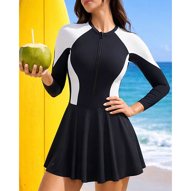 Women's Rash Guard Bathing Suit One Pieces Patchwork Zip Up UV ...