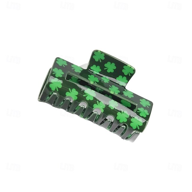 St. Patrick's Day Hair Claw Clip for Women, Large Green Shamrock Square ...