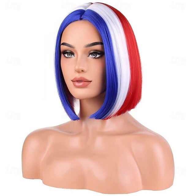 American 250 Red Blue White Wigs for Women Girls 4th of July Wig Short ...