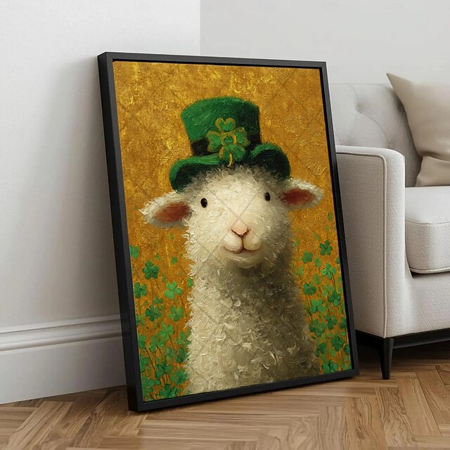 St Patrick's Day Sheep Poster Four Leaf Clover Painting Irish Lamb Wall ...
