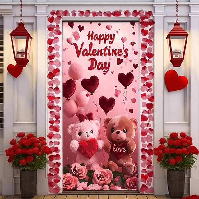 Valentine's Day Posters Door Cover Outdoor Banners Little Bear Heart ...