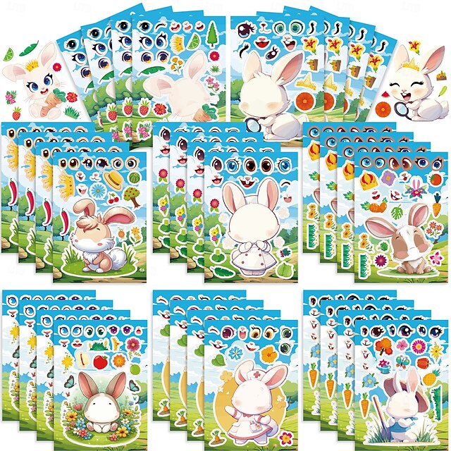 16 Sheets Children's Anime Cute Cartoon Easter Rabbit Parent Child ...