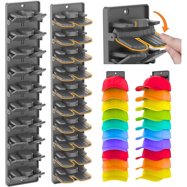 2 Packs Hat Organizer for Baseball Caps with Built-in Spring Clips ...