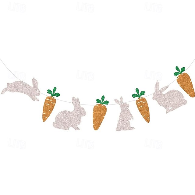 2 Sets Of Easter Bunny Glitter Banners - Colourful Garlands For Spring ...