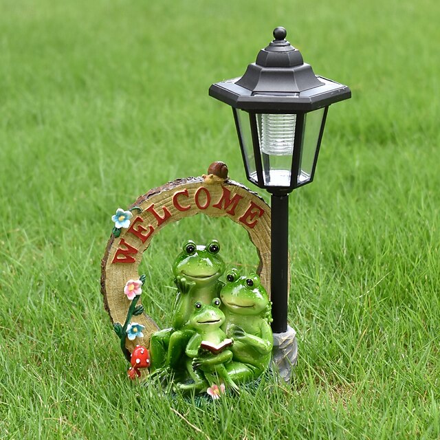 1 Pc Outdoor Solar Waterproof Frog Family Resin Figurine Light, Welcome ...