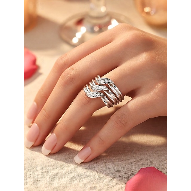 Women's Gold & Silver Plated Copper Stacking Ring, Elegant Rhinestone ...