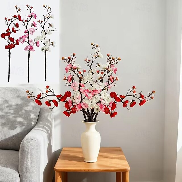 6-Pack Large Artificial Three-Color Cherry Blossom Flowers Long Stem ...